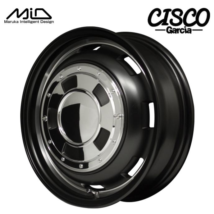 マルカサービス GARCIA CISCO 14インチ 4.5J インセット45 4穴 PCD 100 セミグロスブラック リムヴァーレイポリッシュ ディッシュ ホイール単品4本セット ...