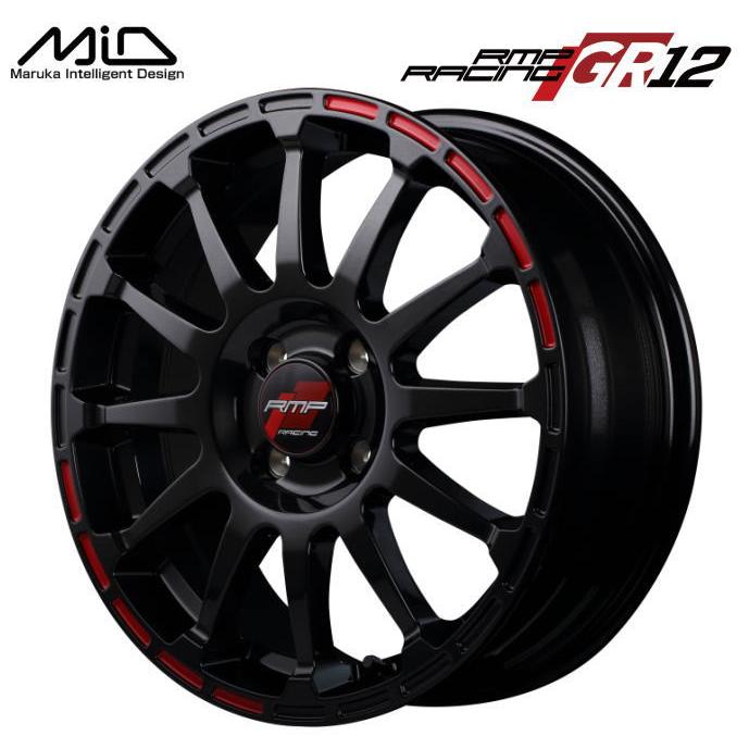 RMP マルカサービス MID RACING GR12 16インチ 6J インセット43 4穴 PCD 100 クリスタルブラック/ストロボレッド 単品 ホイール 4本セット レーシング ...