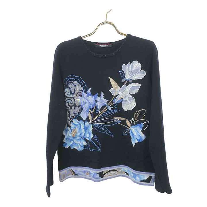 LEONARD FASHION 【中古】LEONARD レオナールファッション トップス ニット ネイビー 濃紺 花柄 カシミヤ混 サイズ40_s-0238-r08 : リサイクルブティック ...