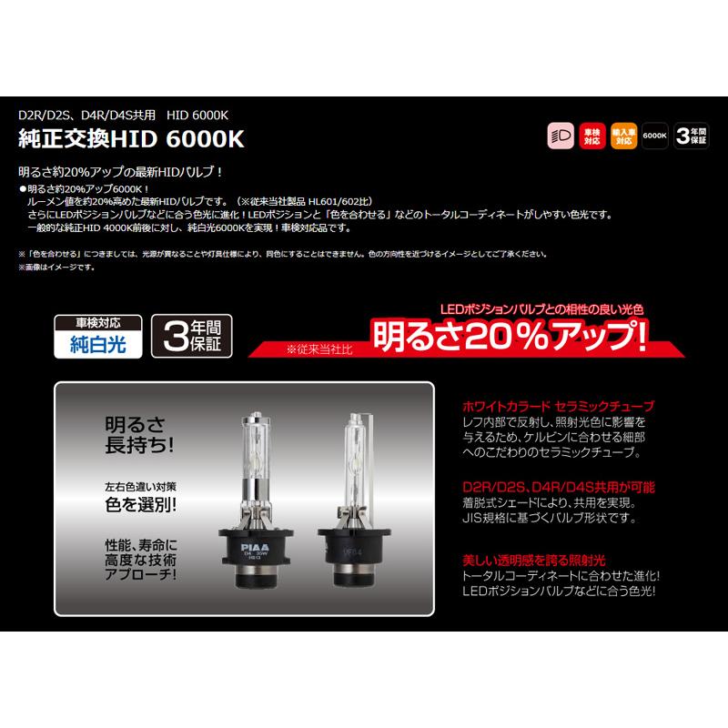 PIAA 【取寄商品】PIAAピアHL604純正交換HIDホワイト純白光6000K/明るさ3200lm車検対応D4S/D4R共用タイプ12V専用3年保証 : car電倶楽部 Yahoo ...