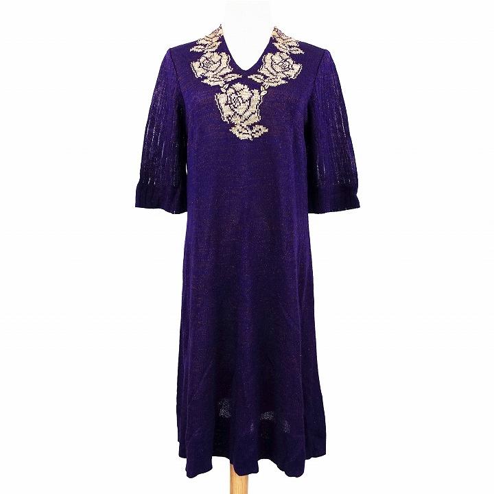 斉藤都世子 サイトウ トヨコ saito toyoko フラワー 刺繍 Vネック ニット ワンピース ドレス 七分袖 ハーフ ラメ 花柄 紫 パープル a142 : コムレイドバージ ヤフー店 ...