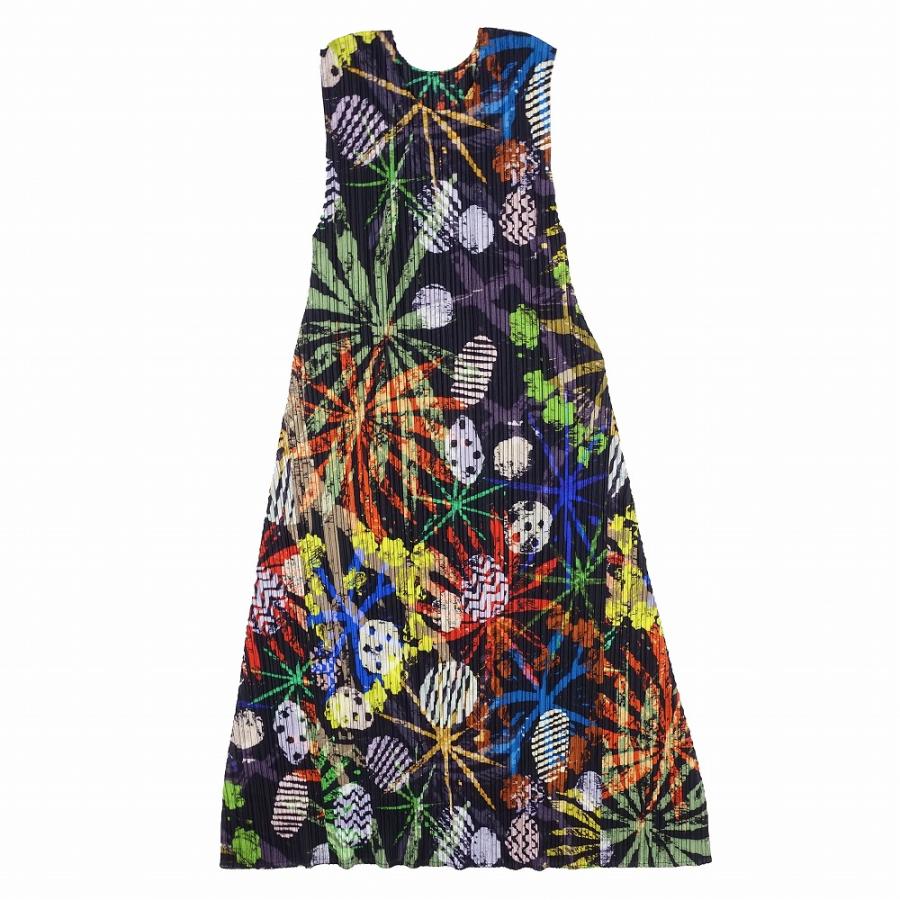PLEATS PLEASE ISSEY MIYAKE 極美品 16ss プリーツプリーズ 総柄 ワンピース ノースリーブ 2 M ブラック 黒 ...