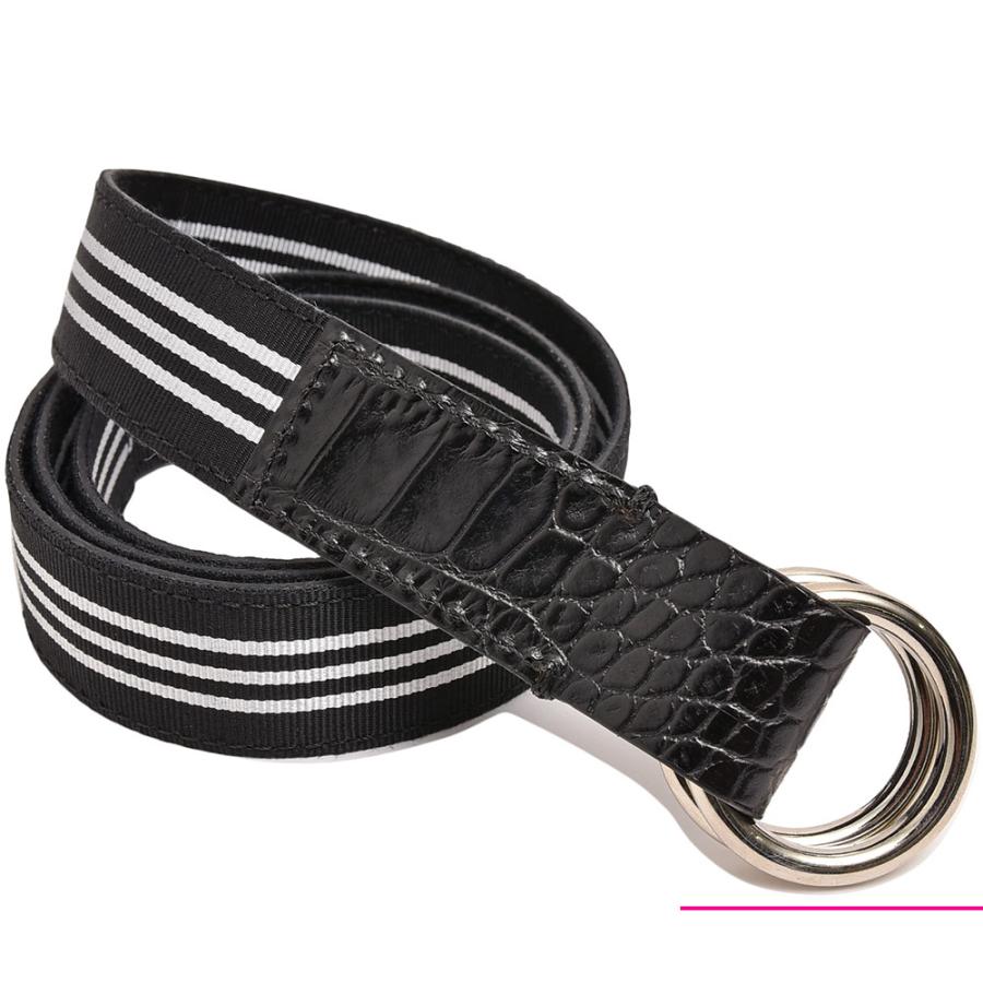 ADRIANO MENEGHETTI アドリアーノ メネゲッティ カーフ クロコ型押し ストライプ ダブルリング リボンベルト : ring - 通販 - Yahoo!ショッピング