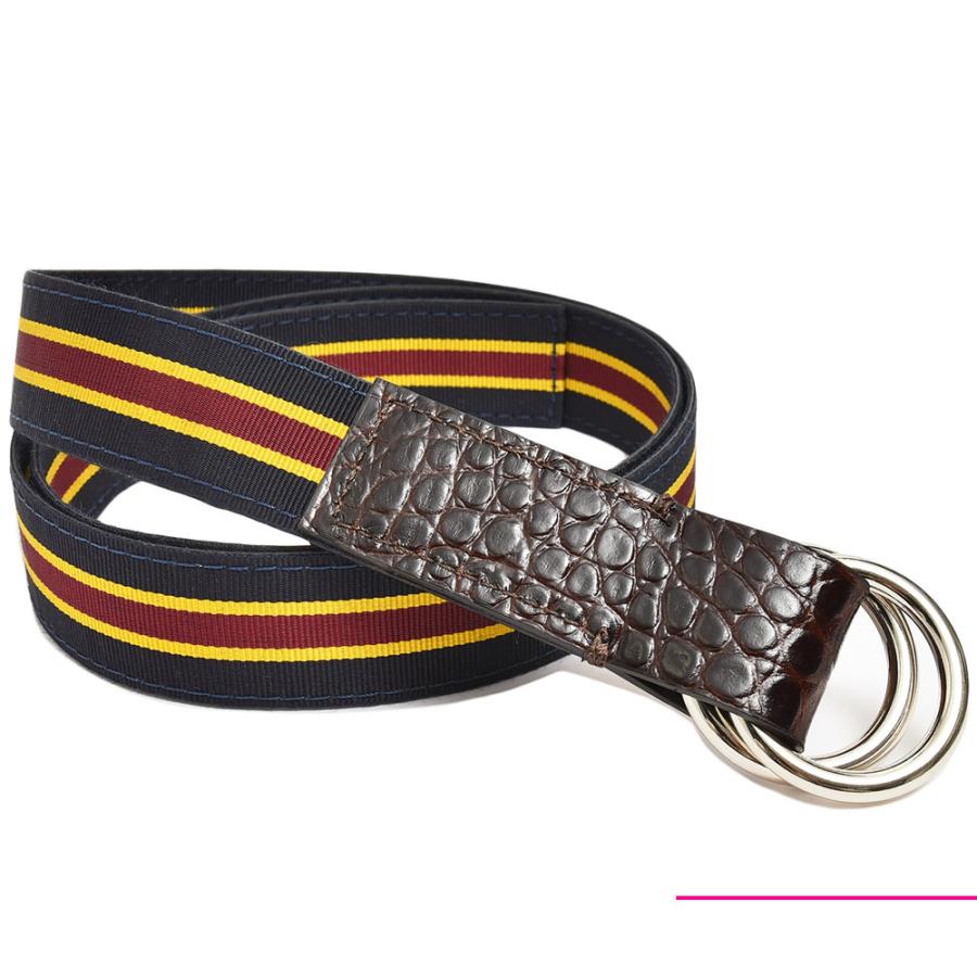 ADRIANO MENEGHETTI アドリアーノ メネゲッティ カーフ クロコ型押し ストライプ ダブルリング リボンベルト : ring - 通販 - Yahoo!ショッピング