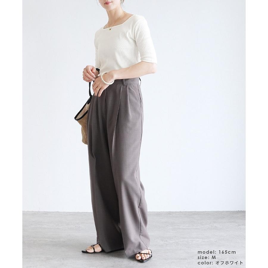 スクエアネック五分袖リブTシャツ wk-0563 レディース 2025年夏新作 トップス カットソー Tシャツ リブ スクエアネック 五分袖 ...