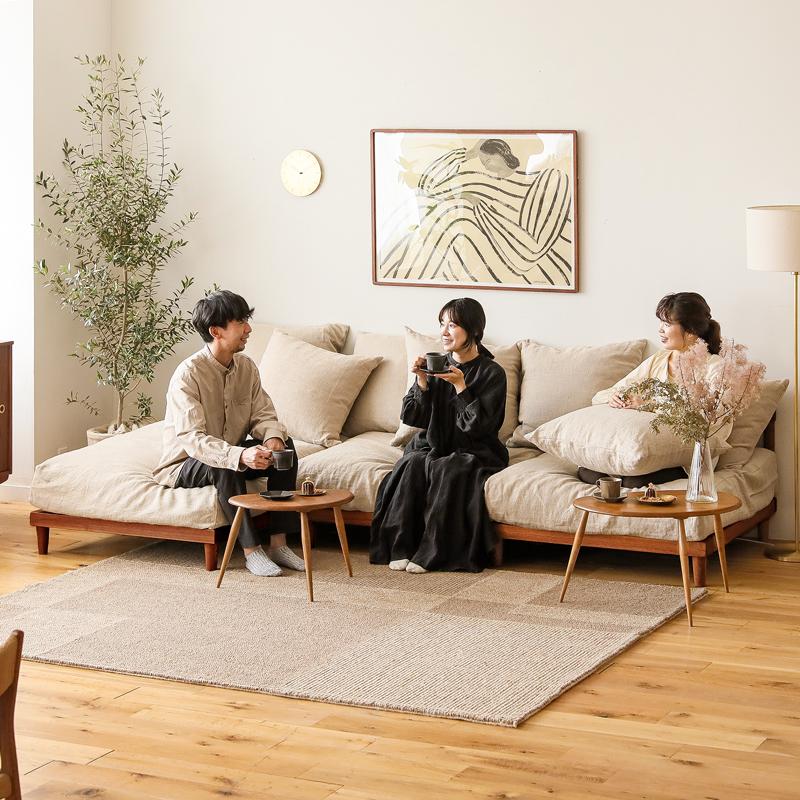 ソファー 2点セット AGRA あぐら カウチ 3人掛け ヴィンテージレッド Aタイプ リネン コーデュロイ カバーリング クッション ワイド ...