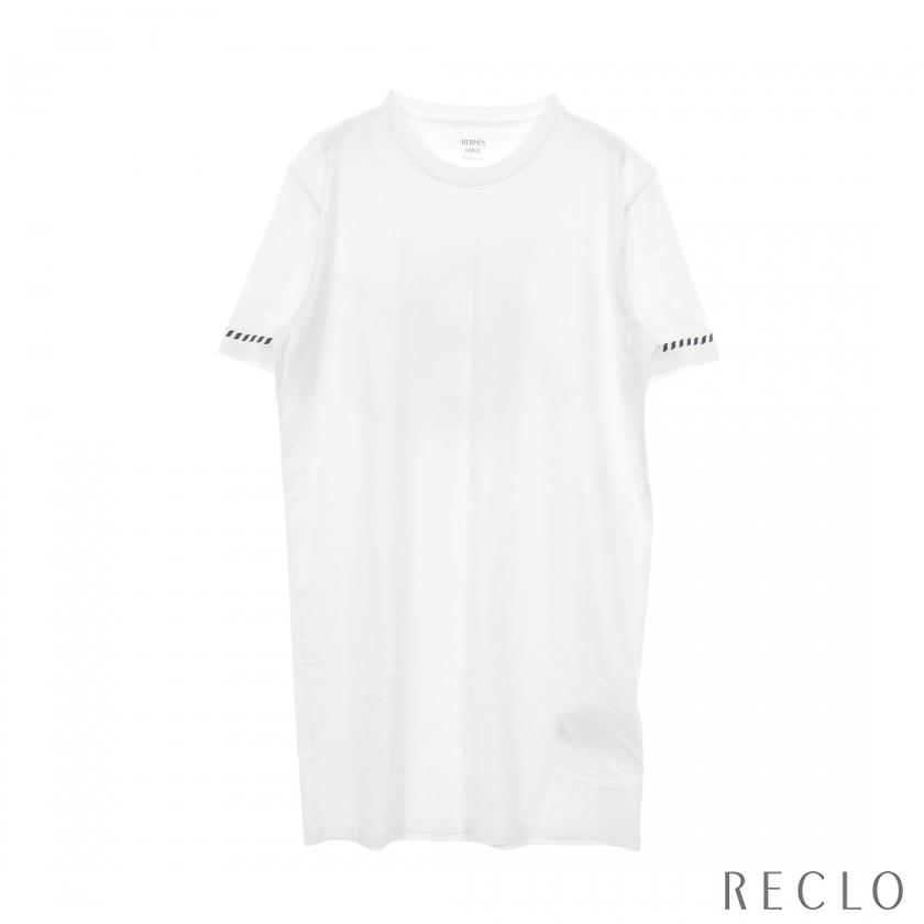 エルメス HERMES カルトゥッシュ Tシャツ ワンピース 衣料品 トップス コットン レディース ホワイト系 / ネイビー系 3E4508DL 【中古】 HERMES（エルメス） カルトゥッシュ Tシャツ ワンピース コットン