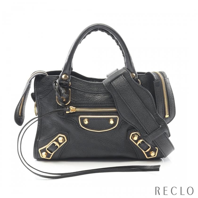 バレンシアガ BALENCIAGA クラシック メタリック エッジ ミニ シティ ハンドバッグ バッグ レザー レディース ブラック系 390160 【中古】 BALENCIAGA（バレンシアガ） クラシック メタリック エッジ ミニ