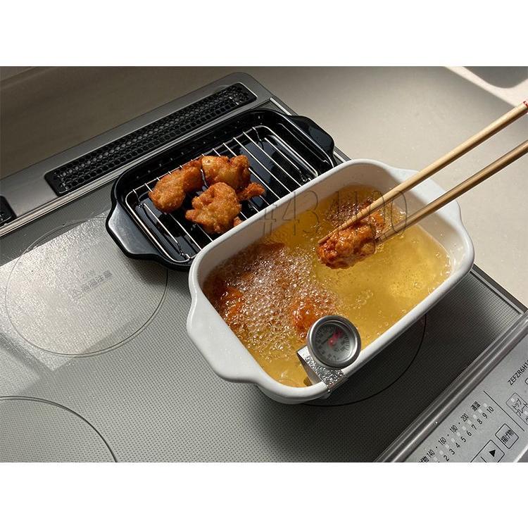 富士ホーロー 角型天ぷら鍋 ホワイト IH対応 TP-20K W 温度計付き バット アミ付き スクエア 四角 コンパクト ミニ 揚げ鍋 揚げ物鍋 琺瑯 ほうろう 白 :fc ...