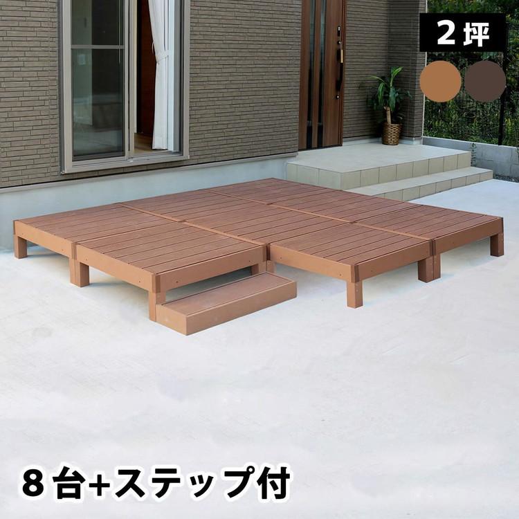 人工木ウッドデッキ ecofeel エコフィール 8台 ステップセット PWDE-8P-STP 樹脂製 縁台 縁側 DIY キット ウッドテラス セット ウッドパネル 代引不可 :gk ...