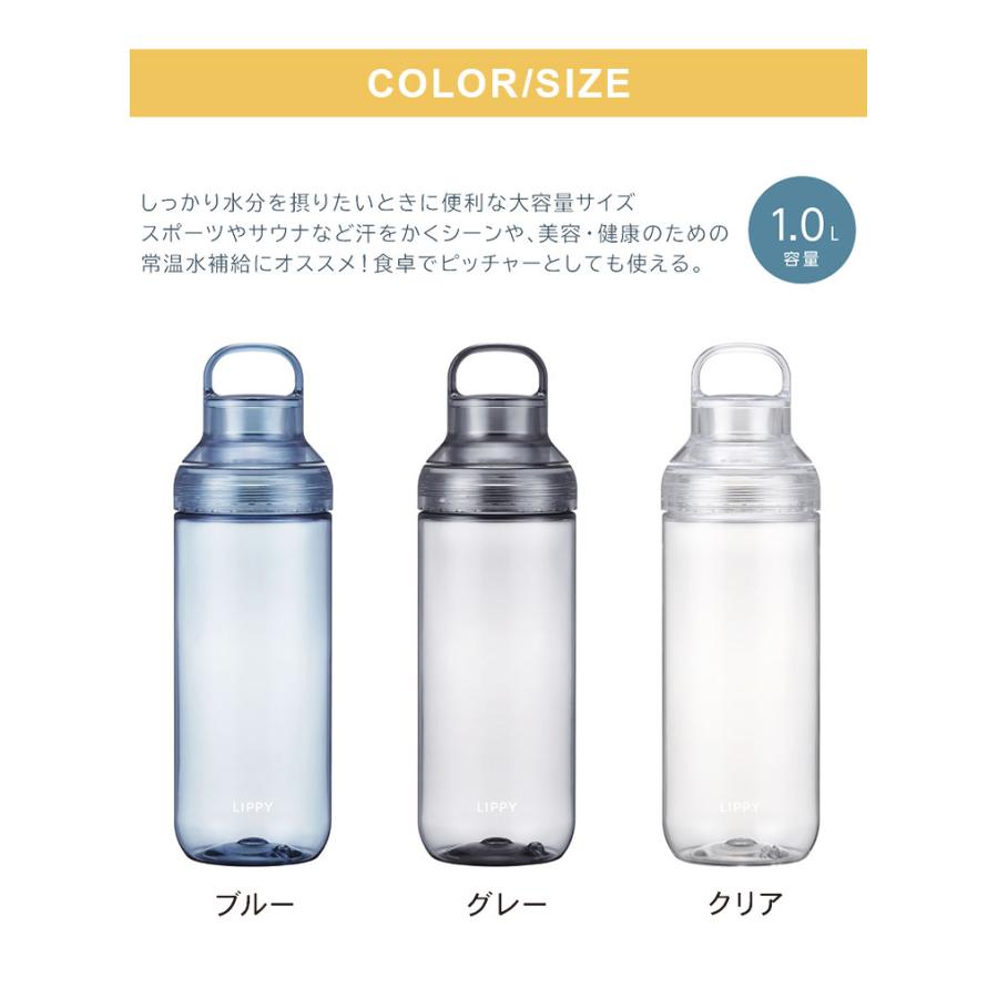 LIPPY 洗いやすい ウォーターボトル 1L 1リットル 日本製 メモリ付き 軽量 トライタン 透明 広口 水筒 ボトル 常温ボトル パッキン付き ハンドル付き : リコメン堂 - 通販 ...