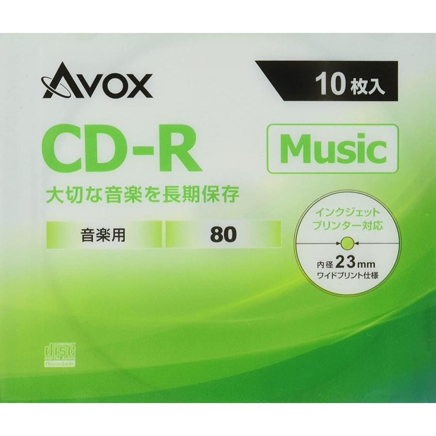 【未使用品】AVOX 音楽用CD-R 10P スリムケース インクジェットプリンター対応 ホワイトレーベル 1-32x ...