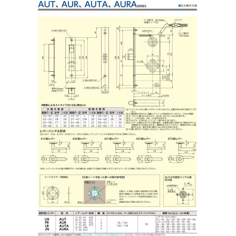美和ロック 美和ロック（MIWA）U9AUT51−1 通用口/非常口用電気錠（機能切替型） BS76mm 扉厚44mm 外側 シリンダー付/内側 サムターン付 キー3本付き : リサイクルプロ ...