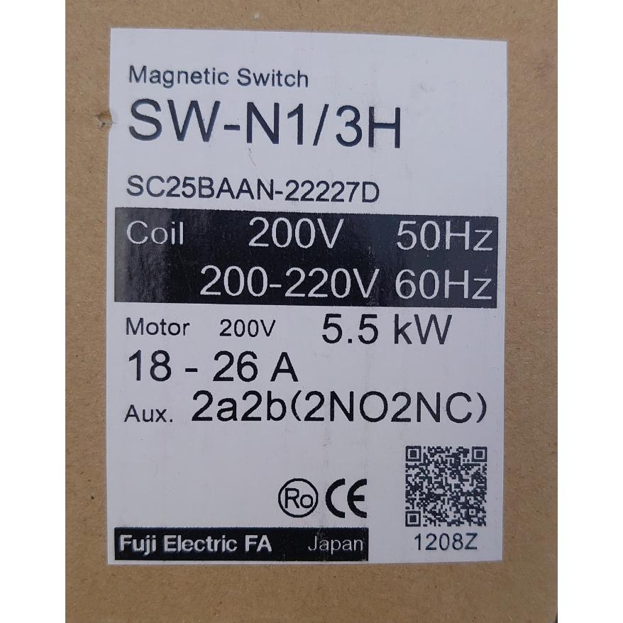 富士電機 新SC・NEO SCシリーズSW-N1/3H電磁開閉器 3素子サーマルリレー付 コイル定格電圧(200〜220V) モータ容量 AC200V(5.5kW)18-26A 補助接点 ...