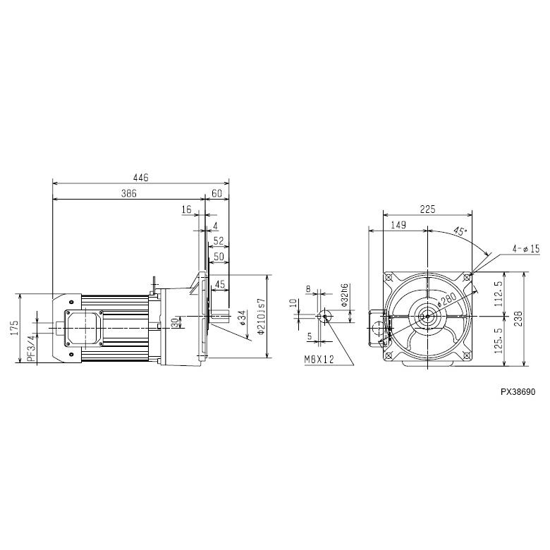 三菱電機 プレミアムギヤードモータ GM-SPF 1.5kW 4P 1/50 200V 30/36r/min 減速比1/50 フランジ形・ブレーキ無し 平行軸 ・屋外形 GM-SPシリーズ ...