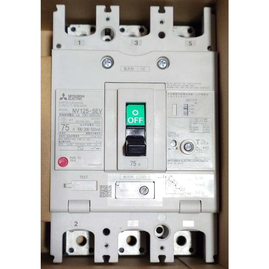 三菱電機 NV125-SEV 3P 75A 100-440V 1.2.500MA 漏電遮断器 NV-Sクラス(汎用品) 高調波・サージ対応形 ...