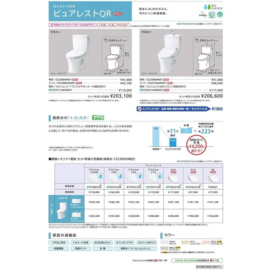 TOTO 便器 ピュアレストQR CS230B + SH231BA ホワイト #NW1 手洗いあり 床排水 排水芯200mm 組み合わせ便器 便器+タンクのみ : リサイクルプロショップ ...