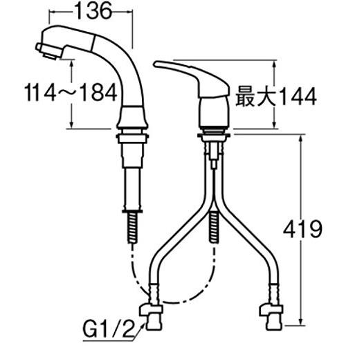 [K37610EJV-13]三栄水栓[SAN-EI]シングルスプレー混合栓(洗髪用)[ツーホール] : リサイクルプロショップ - 通販 - Yahoo!ショッピング
