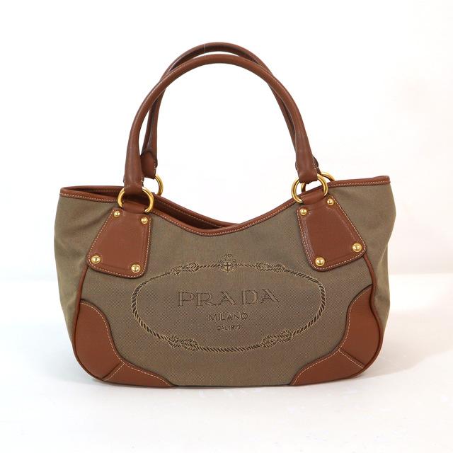 【PRADA】プラダ ハンドバッグ ロゴ ジャガード カーキ×ブラウン キャンバス×カーフレザー BR4635【中古】【代金引換不可】/ik0110 : リサイクルショップドリーム - 通販 ...