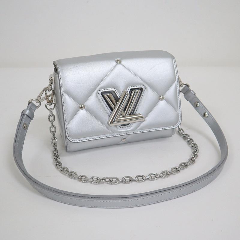 【LOUIS VUITTON】ルイヴィトン ツイストPM ショルダーバッグ LVピロー レザー シルバー M59031 RFIDタグ【中古 ...