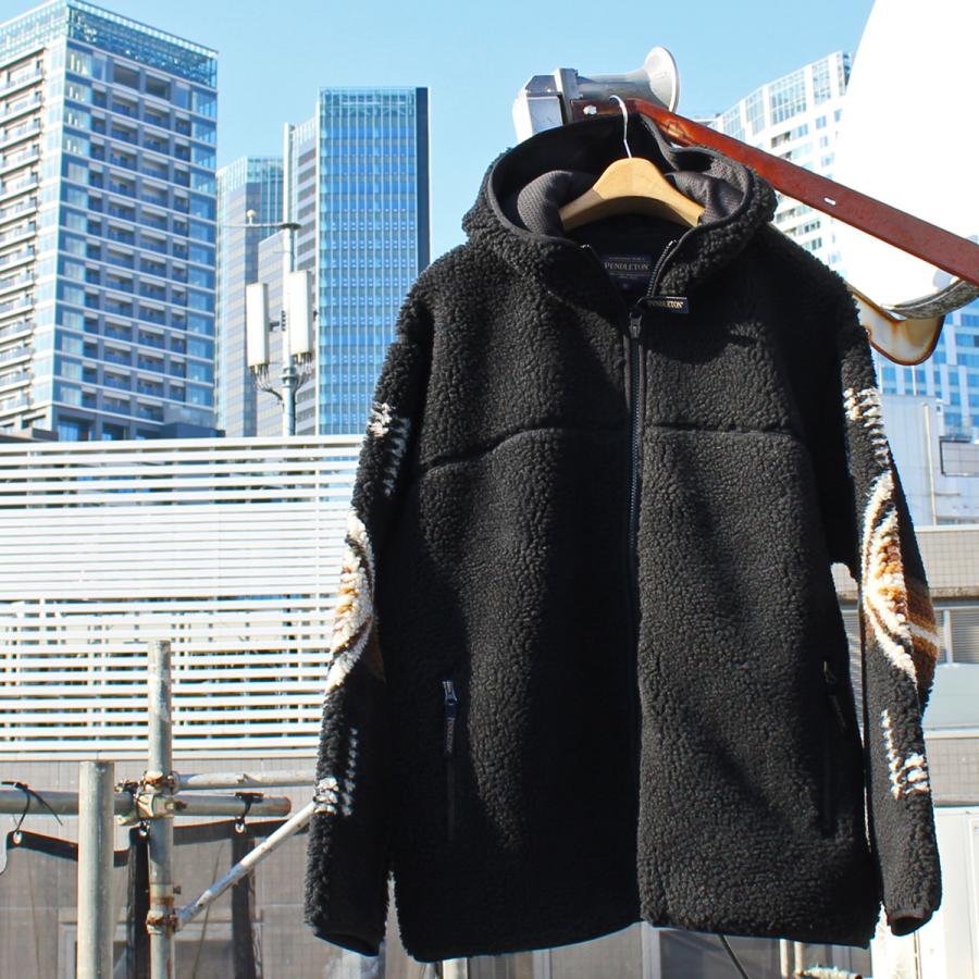 PENDLETON ペンドルトン 3475-3015 Boa Zip Hoodie ボア ジップ フーディー Fleece Parka フリース パーカー Harding Black M-L ...