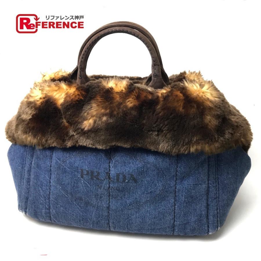 PRADA（プラダ） BN2182 ハンドバッグ カナパ ファー付きバッグ トートバッグ デニム/フェイクファー/スエード ブルー : リファレンス コレクション - 通販 - Yahoo ...