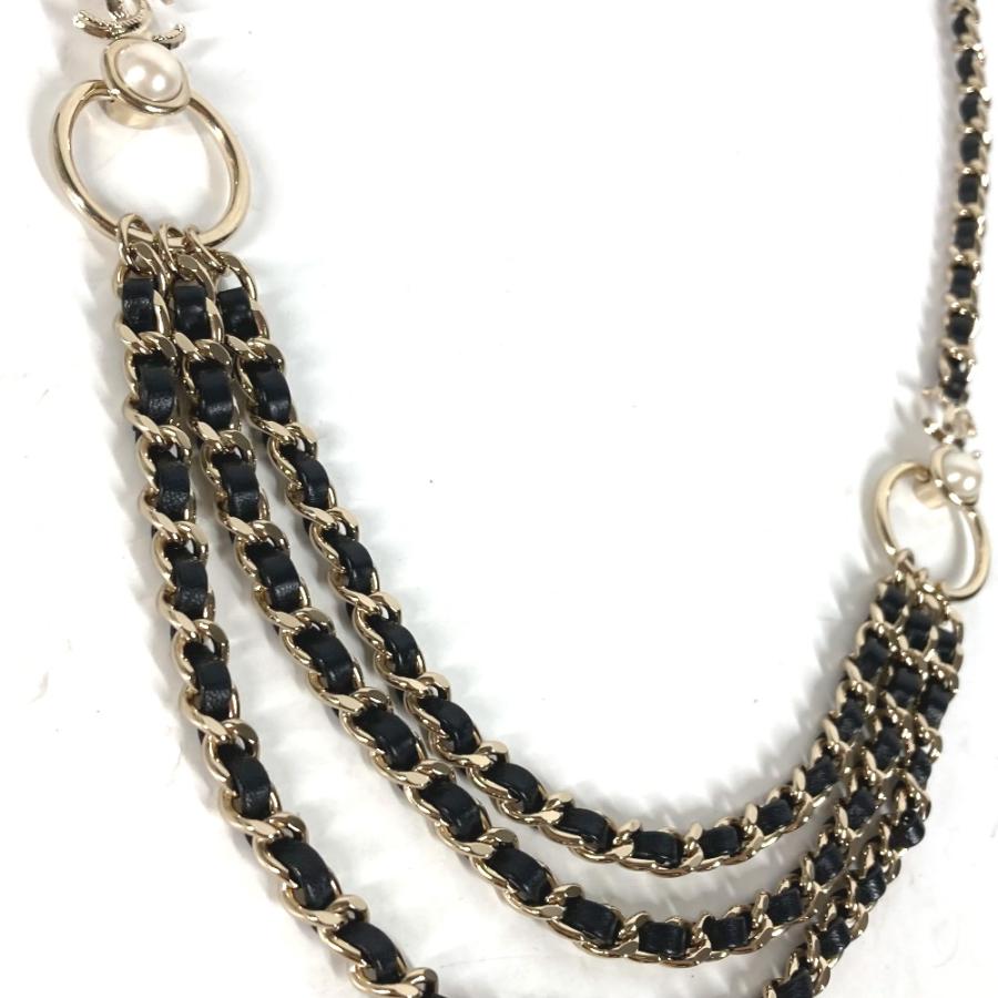 CHANEL シャネル CC ココマーク チェーンベルト 3連チェーン フェイクパール B22C ベルト ブラック レディース【中古 ...