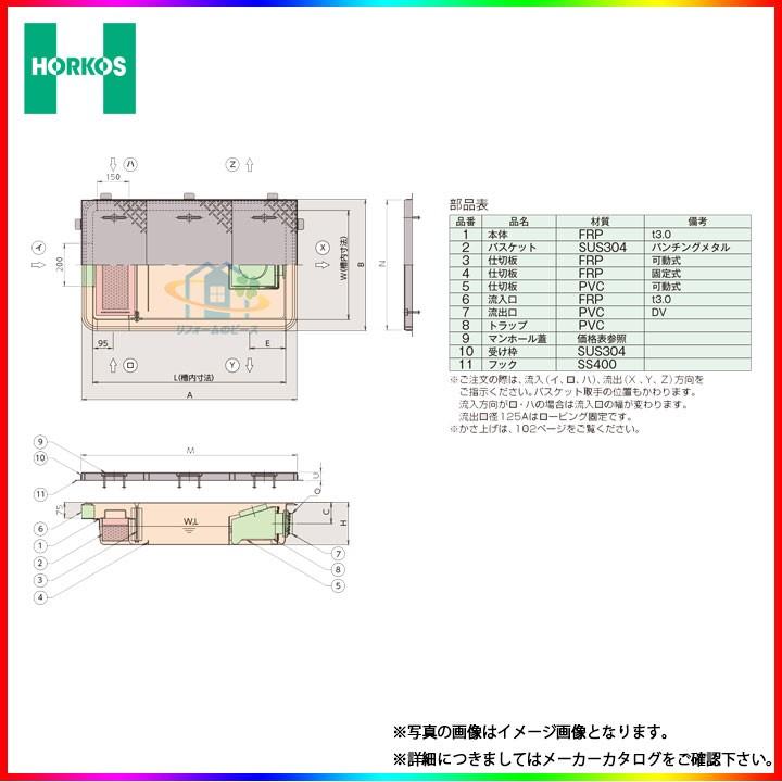GFRA-N40EA_ステンレス製蓋] ホーコス グリストラップ 超浅型 グリース阻集器 側溝式 シンダー埋込型 日本阻集器工業会 認定品 ...