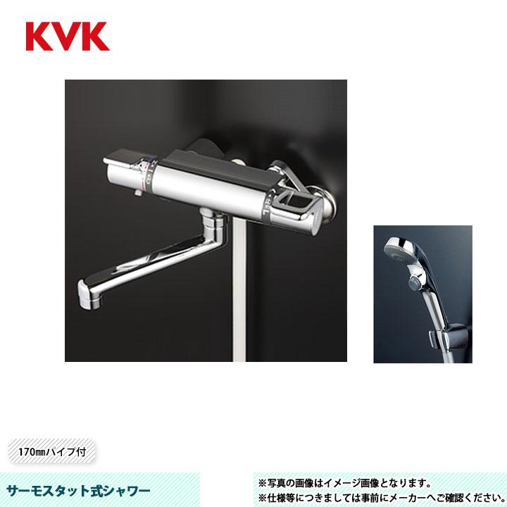 KVK [KF880TS2] KVK サーモスタット式シャワー KF880シリーズ 170mmパイプ付 ヘッド：メッキワンストップ ホース：メタリック1.6m ハンガー：メッキ : リフォーム ...
