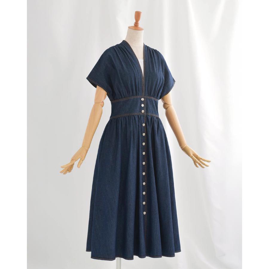 REGINA RISURRE 【デニム ワンピース レオニー】春 夏 秋 きれいめ キレイめ エレガント ママ 膝下 ロング ノースリーブ お家洗い可 授乳 30代 40代 50代 ...