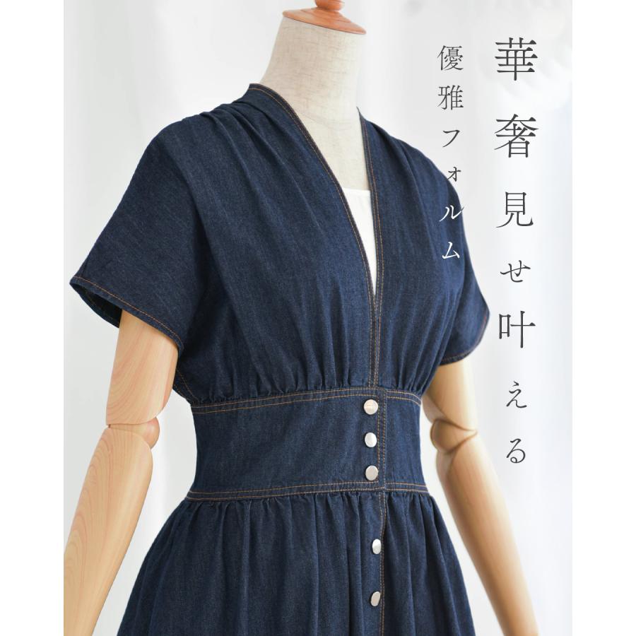 REGINA RISURRE 【デニム ワンピース レオニー】春 夏 秋 きれいめ キレイめ エレガント ママ 膝下 ロング ノースリーブ お家洗い可 授乳 30代 40代 50代 ...