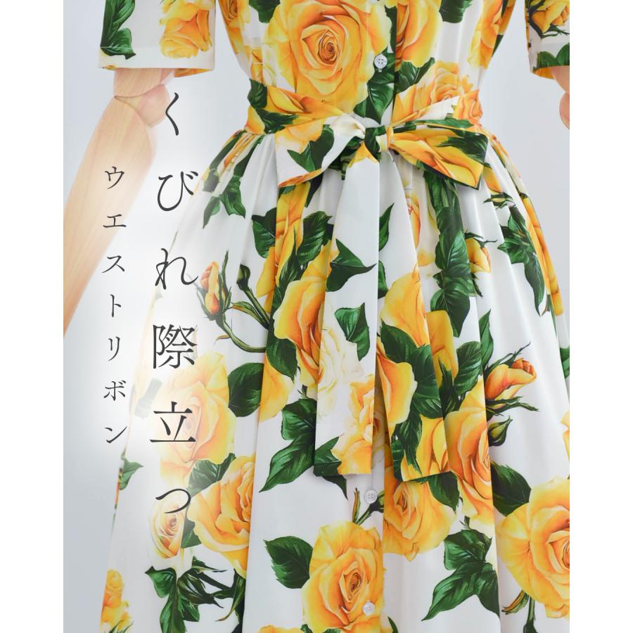 REGINA RISURRE 【レディ ローズ ワンピース】春 夏 きれいめ 上品 お呼ばれ ママ 膝下 ロング 半袖 襟付 お家洗い可 授乳 30代 40代 50代 ワンピース 花柄 バラ ...