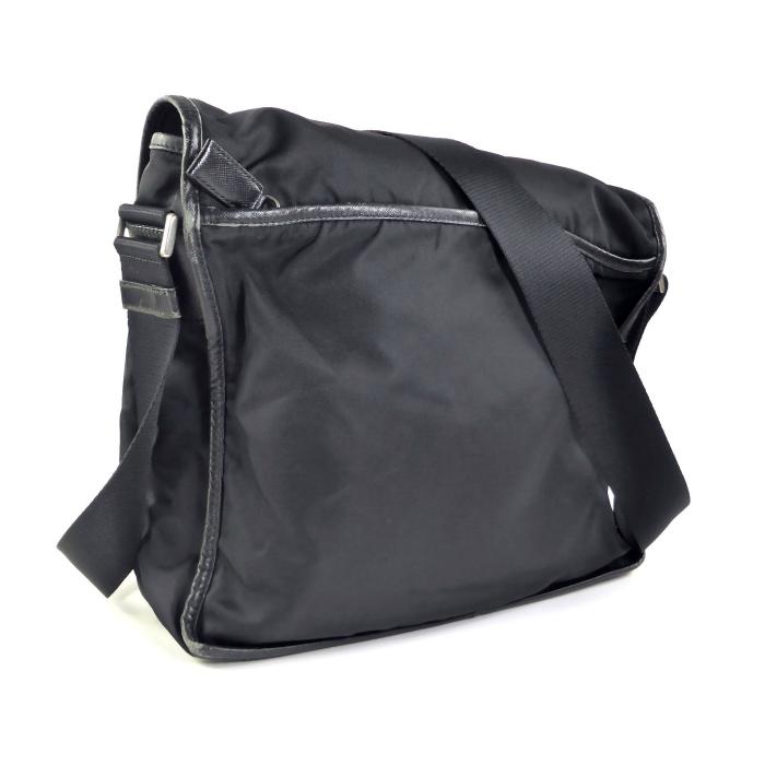 PRADA プラダ （PRADA） VIAGGIO ナイロン テスート×サフィアーノ トライアングルロゴ ショルダー バッグ V166 ブラック メンズ（中古） : Brandshop ...