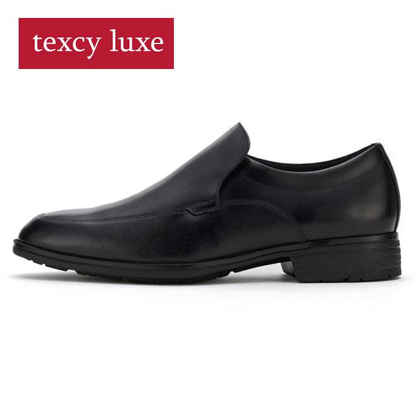 texcy luxe テクシーリュクス TU-7043 ビジネスシューズ バンプスリッポン Uチップ ブラック クッション性 屈曲性アップ 仕事用 本革 メンズ 3E相当 軽量 抗菌 ...
