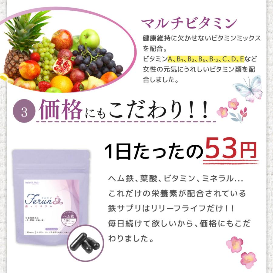 鉄サプリ ヘム鉄 Ferun フエルン 葉酸 ビタミン ミネラル 亜鉛 銅 栄養機能食品 サプリ 鉄分 鉄分補給 鉄不足 貯蔵鉄 女性 鉄分の ...