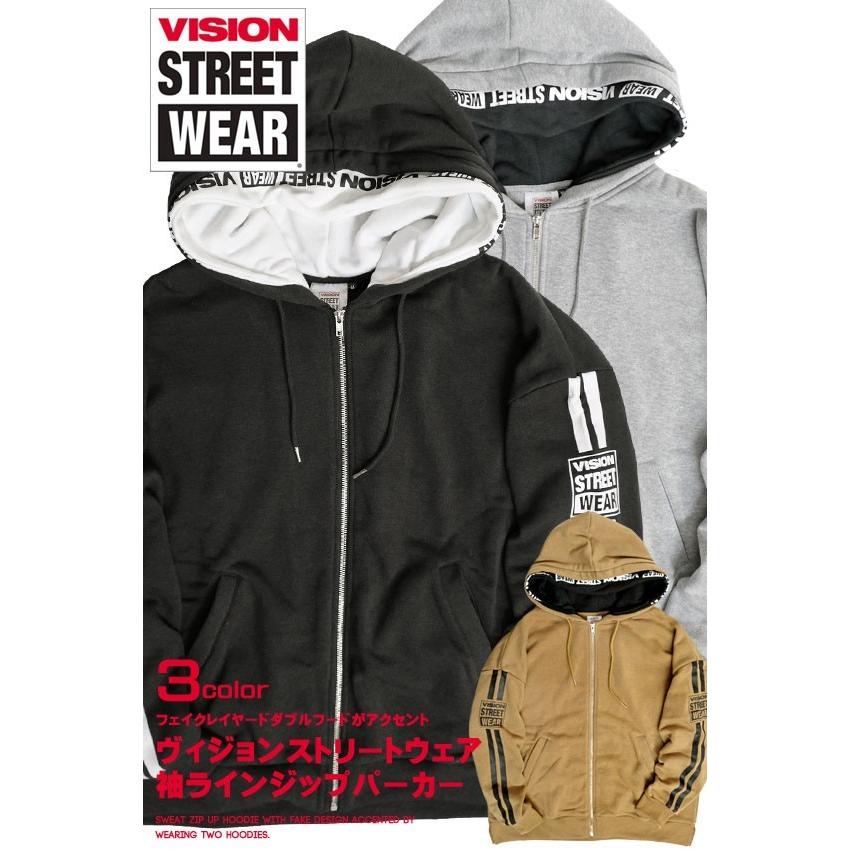 VISION STREET WEAR パーカー ヴィジョンストリートウェア ジップパーカー ビッグ フェイクレイヤード ダブルフード ...