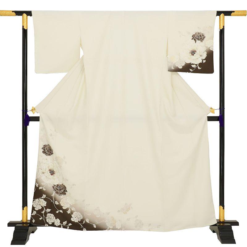 訪問着 レンタル S クリーム茶 ワントーン 牡丹 ワンタッチ 簡単 着物 : 2366a : レンタル着物みやこもん ヤフー店 - 通販 - Yahoo!ショッピング