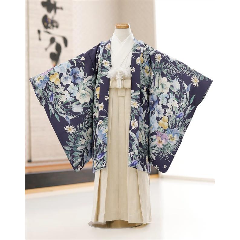 七五三レンタル 5歳 男の子 袴レンタル d5627 子供着物 七草 着物レンタル 卒園式 羽織袴 5才 人気 おしゃれ「ICHIHA」紺色に ...