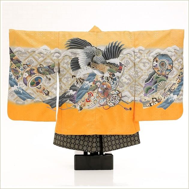 6歳〜8歳 男の子 着物レンタル 袴レンタル d6054 卒園式 七草祝い 大きめ七五三 子供着物 結婚式 オレンジに菱地柄 : 貸衣裳ぽえむ ...