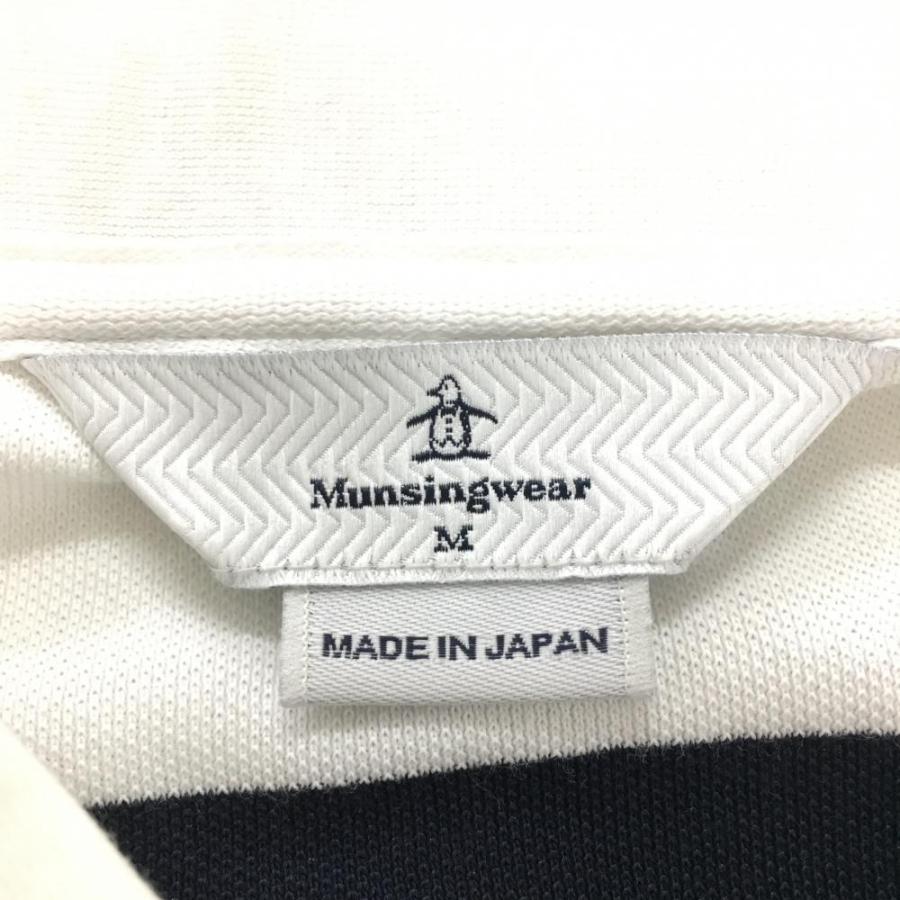 Munsingwear マンシングウェア 半袖ポロシャツ ダークネイビー×白 ボーダー 総柄 日本製 丸襟 レディース M ゴルフウェア Munsingwear／70%OFF価格 ...