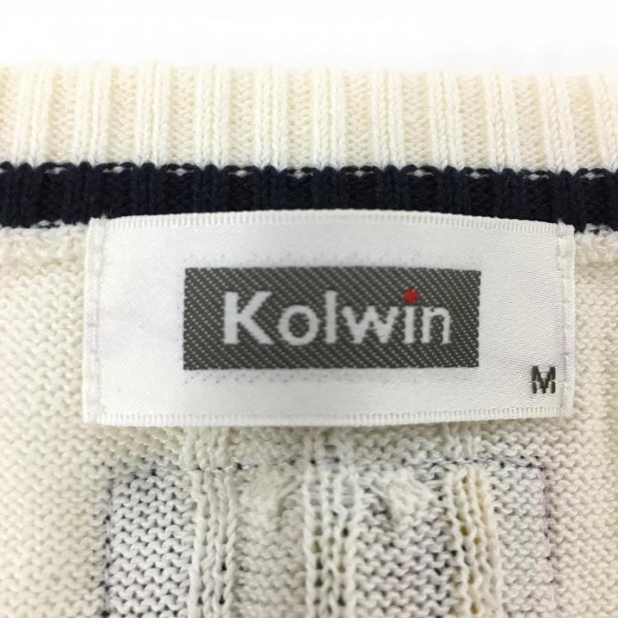 Kolwin コルウィン ニットベスト アイボリー×ネイビー ケーブル編み アクリル100％ Vネック レディース M ゴルフウェア Kolwin（超美品）／75%OFF価格 : レオナード ...