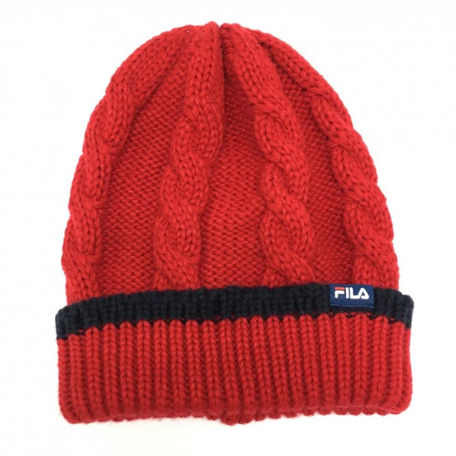 FILA フィラゴルフ ニット帽 レッド×ネイビー ケーブル編み FILA フィラゴルフ ニット帽 レッド×ネイビー ケーブル編み