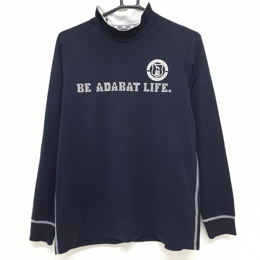 【美品】アダバット 長袖ハイネックシャツ ネイビー×白 凸凹生地 ロゴプリント メンズ 48(L) ゴルフウェア adabat : レオナード - 通販 - Yahoo!ショッピング