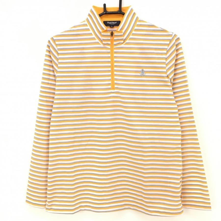 PAUL STUART ポールスチュアート スポーツ 長袖ハイネックシャツ オレンジ×グレー×白 ボーダー レディース LL ゴルフウェア Paul Stuart（超美品）／SALE価格 ...