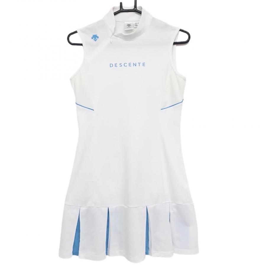 DESCENTE デサントゴルフ ノースリーブハイネックワンピース 白×ライトブルー 肩ロゴ 袖下メッシュ レディース M ゴルフウェア DESCENTE／25%OFF価格 : レオナード ...