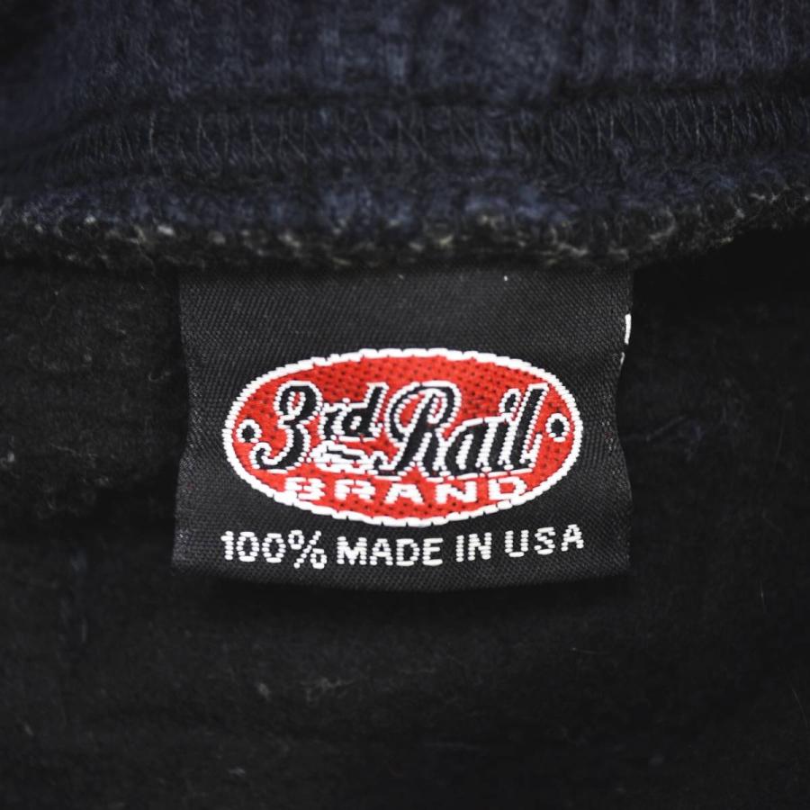 VINTAGE 90s ヴィンテージ USA製 サードレイル 3rdRail ThirdRail ロゴ 刺繍 プルオーバー フリース パーカー フード裏 サーマル ワッフル 切替 M ブラック ...