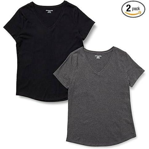 新品 Amazon Essentials 2枚組 Tシャツ コットン クラシックフィット 半袖 レディース ブラック/ヘザーチャコール M (日本サイズXL相当) :rc ...