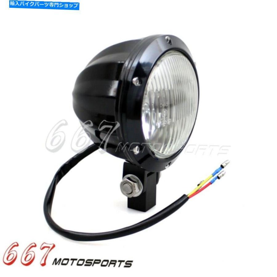 ヘッドライト ハーレーボベルチョッパーのための黒い4インチのオートバイのヘッドライトイエローライトランプ Black 4 inch ...