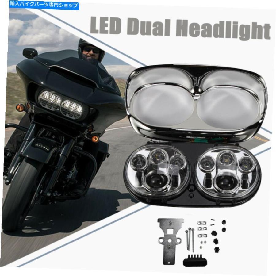ヘッドライト Harley Road FLTR ChromeのためのLEDデュアルプロジェクターヘッドライト6000K Road ...