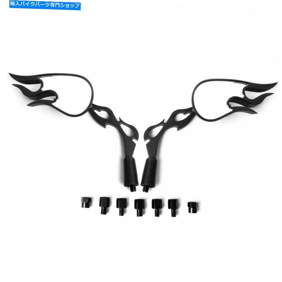 Mirror スズキBoulevard M109R M50 M90 M95のための炎カスタムブラックオートバイのミラー Flame ...